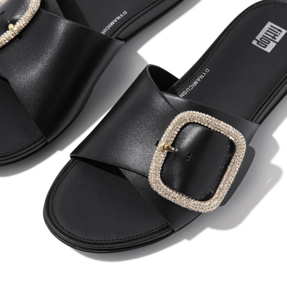 FitFlop GRACIE Crystal Maxi-Buckle Leather Slides - Black (HX3-001) – Fitflop Malaysia