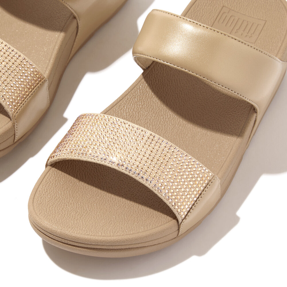 LULU Crystal Embellished Slides - Latte Beige (EC4-A94) | FitFlop Malaysia – Fitflop Malaysia