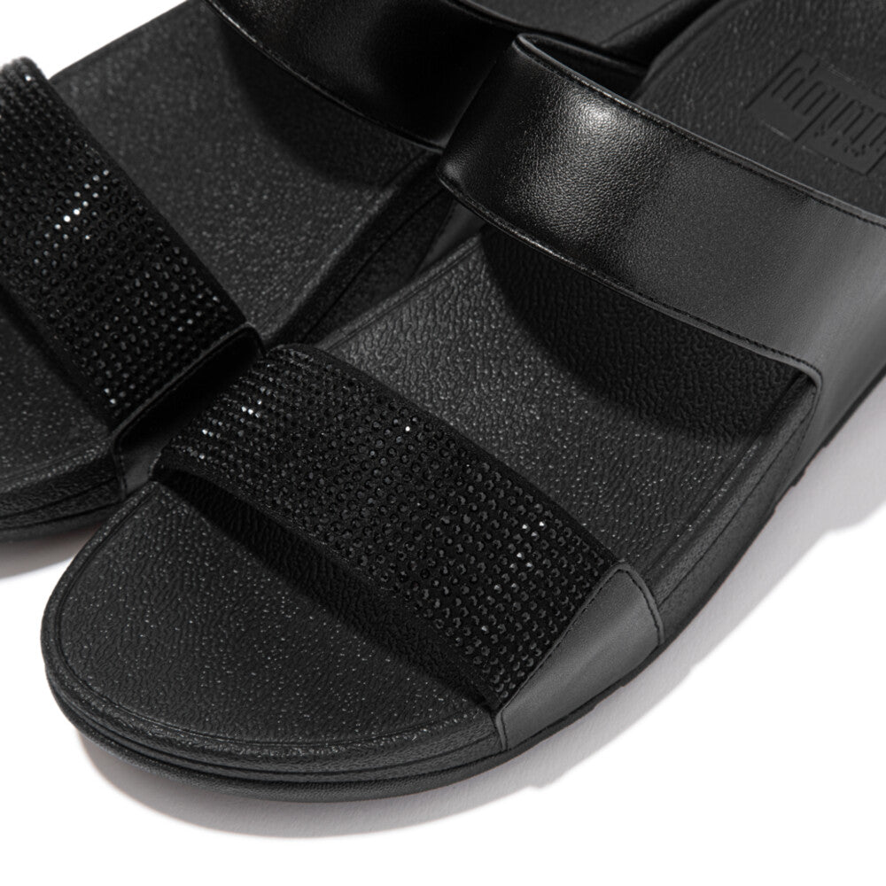 FitFlop LULU Crystal Embellished Slides - All Black (EC4-090) – Fitflop Malaysia