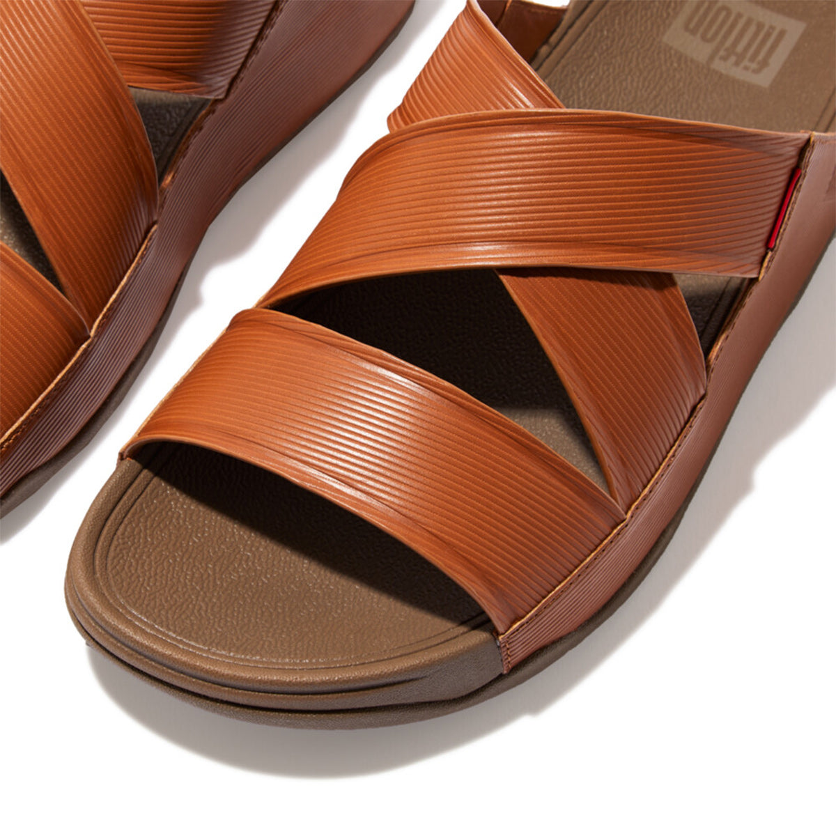 FitFlop CHI Stripe-Embossed Leather Slides - Light Tan (FM4-592 ...
