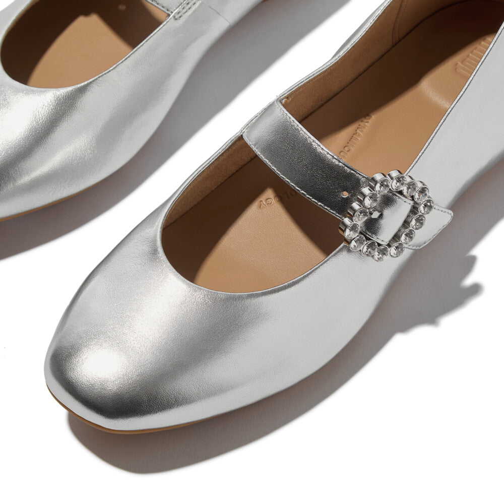 FitFlop DELICATO Crystal-Buckle Leather Mary Janes - Silver (E3J-011 ...