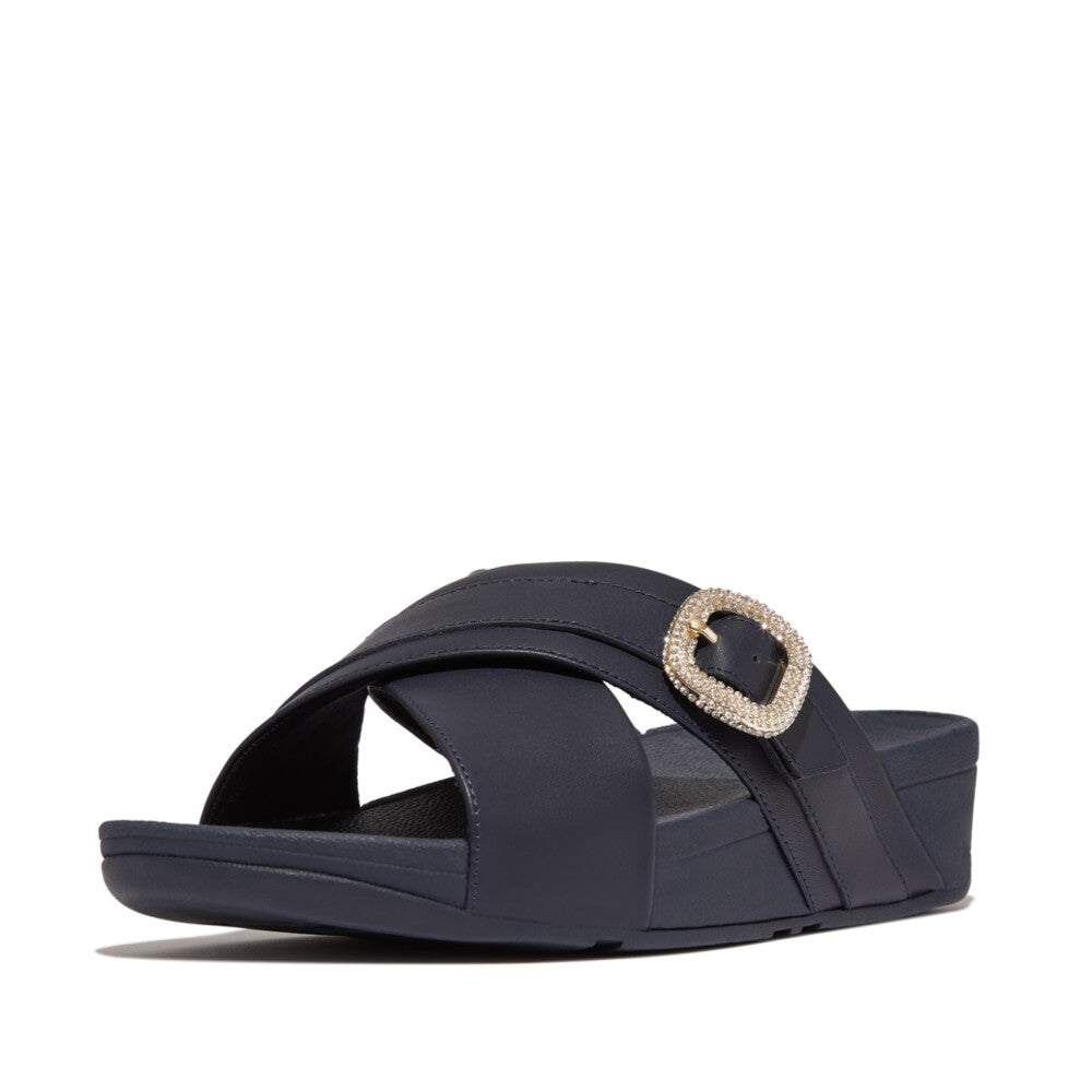 FitFlop LULU Crystal-Buckle Leather Cross Slides - Midnight Navy (HO1-399) – Fitflop Malaysia