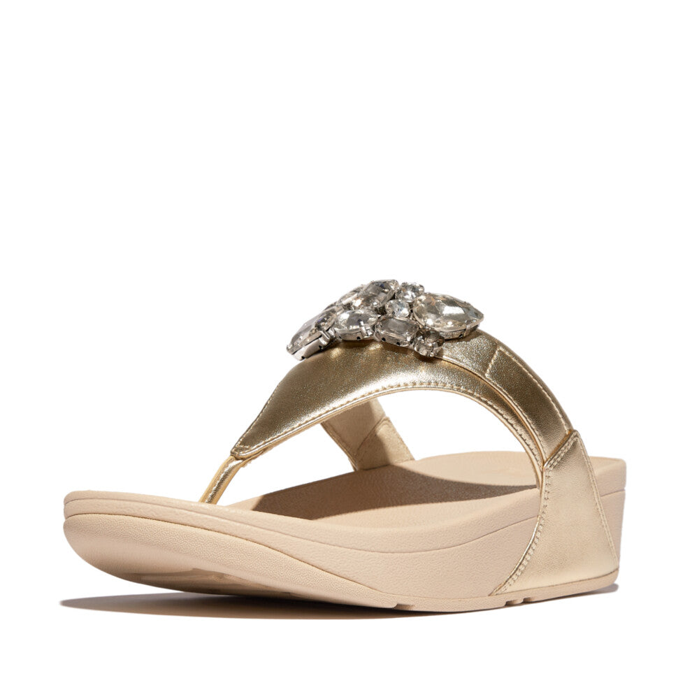 LULU Jewel-Deluxe Metallic-Leather Toe-Post Sandals - Platino (HT8-675 ...