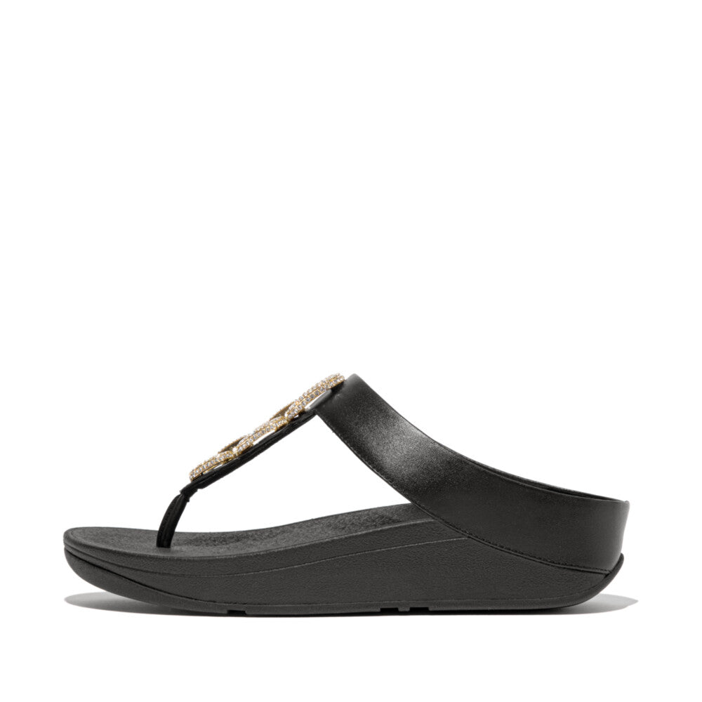 FitFlop FINO Crystal-Chain Leather Toe-Post Sandals - Black (HX2-00 ...