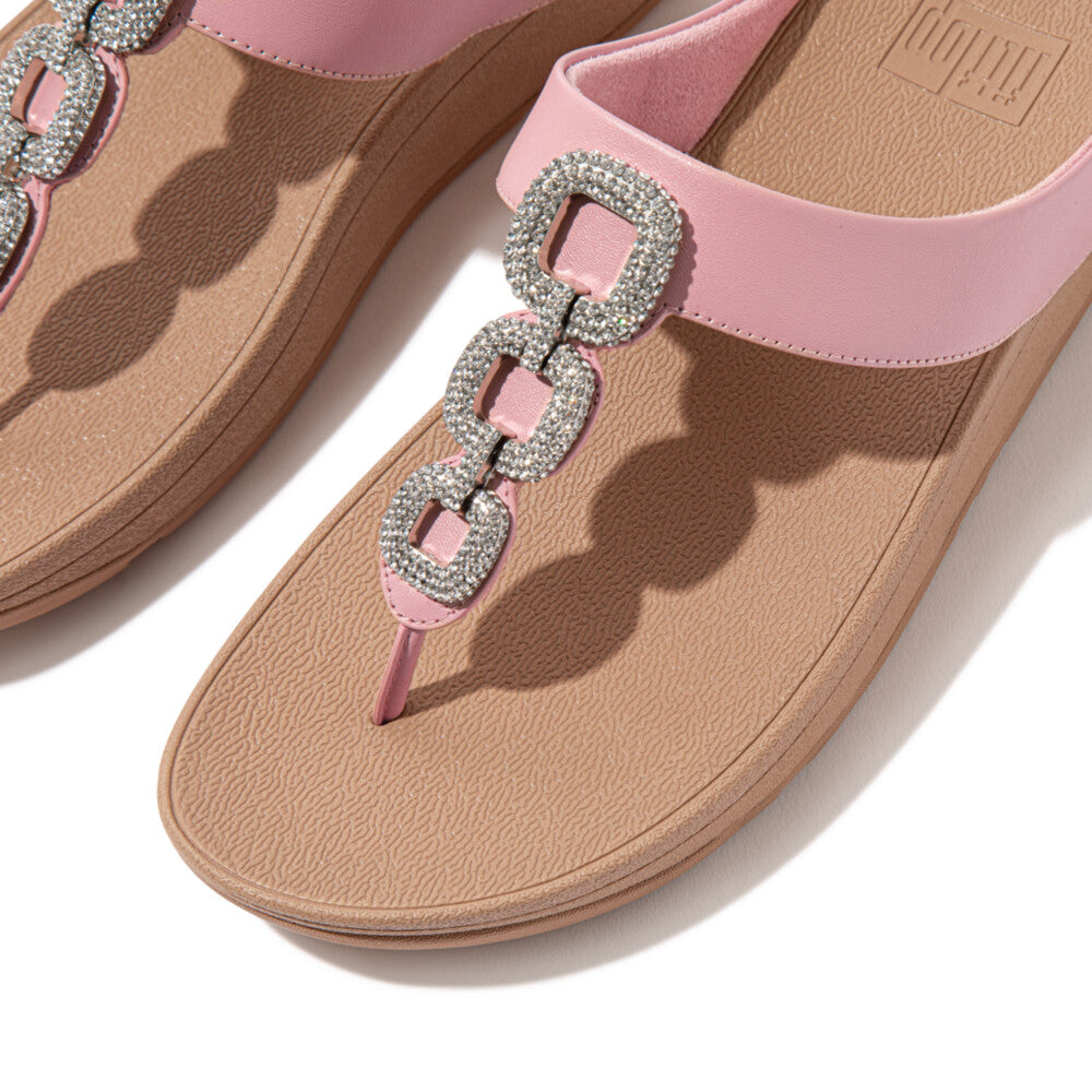 FitFlop FINO Crystal-Chain Leather Toe-Post Sandals - Soft Blush (HX2 ...