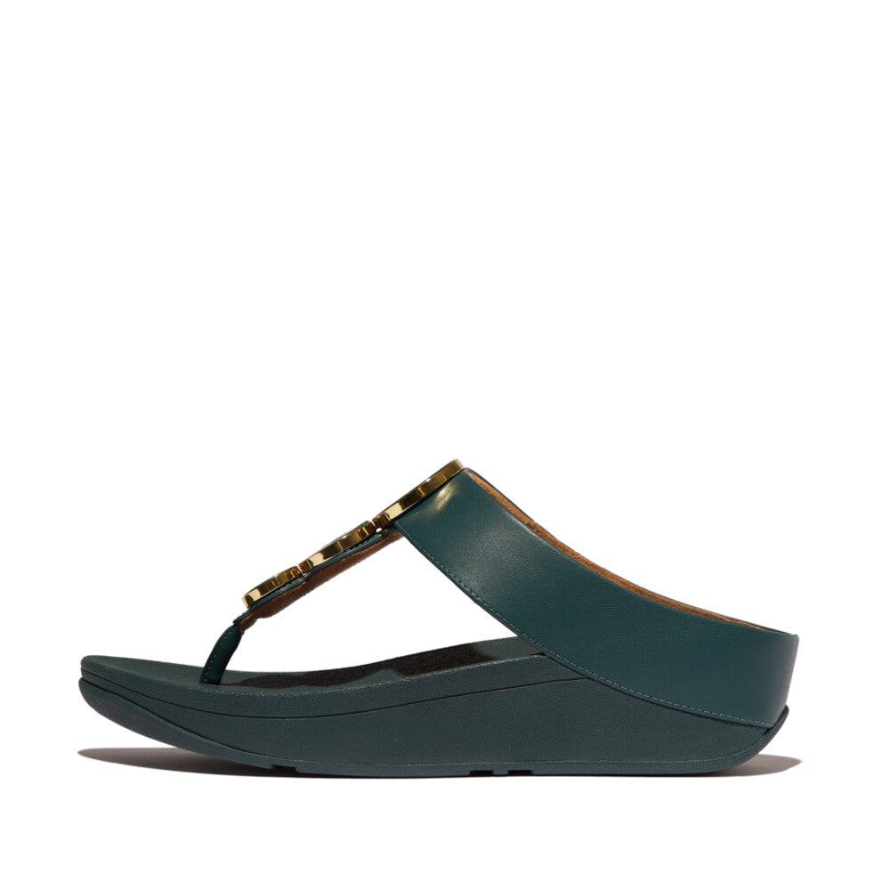 FitFlop FINO Resin-Hoop Leather Toe-Post Sandals - Deep Teal (IB8-B90 ...
