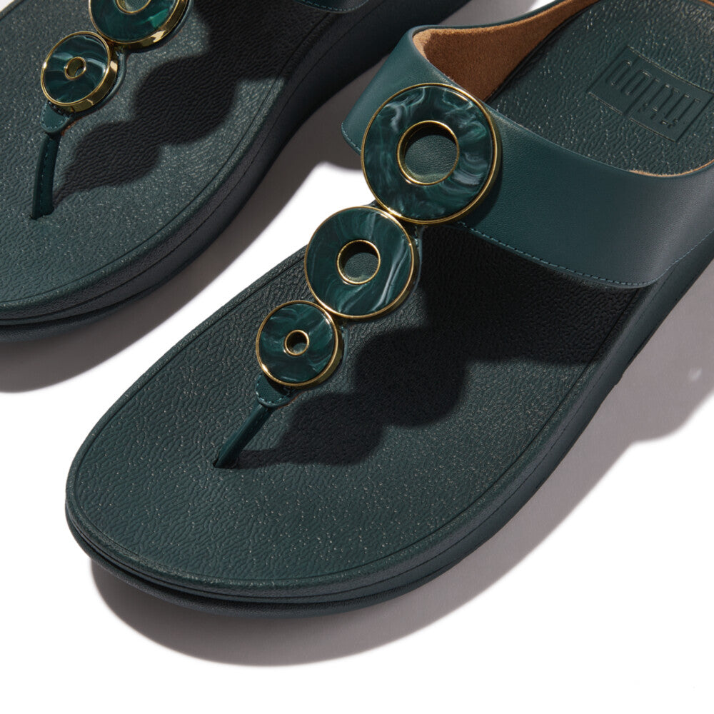 FitFlop FINO Resin-Hoop Leather Toe-Post Sandals - Deep Teal (IB8-B90 ...