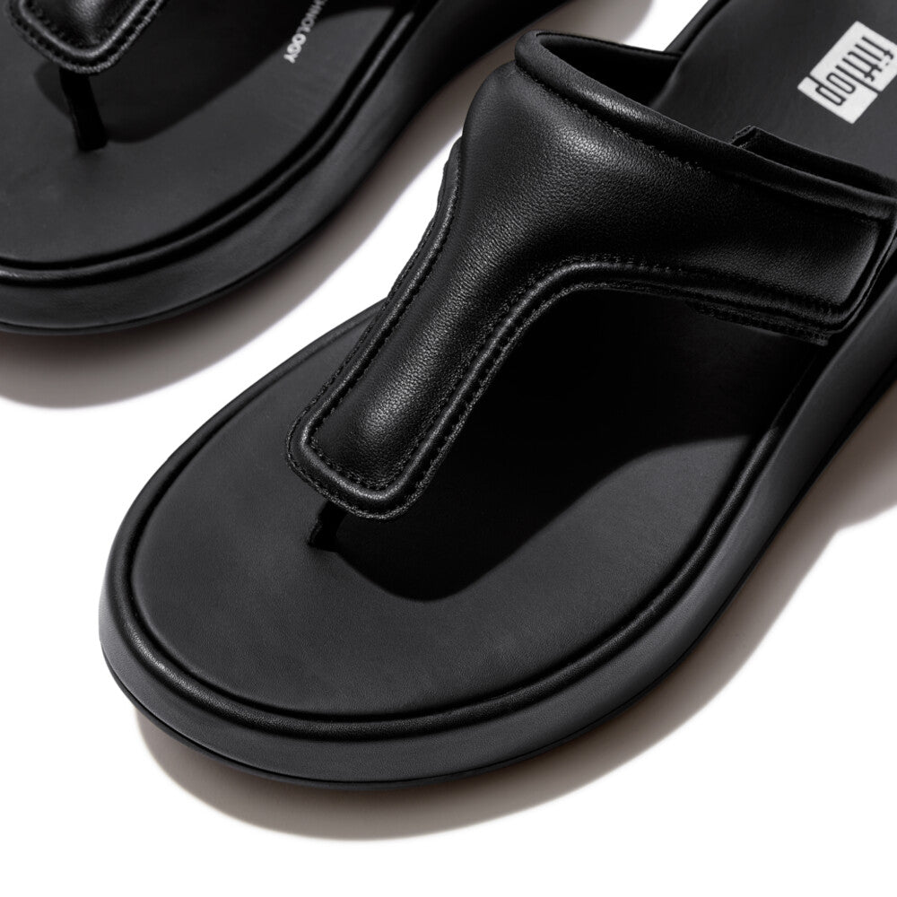 FitFlop F-MODE Adjustable Padded-Leather Flatform Toe-Thongs - Black ...