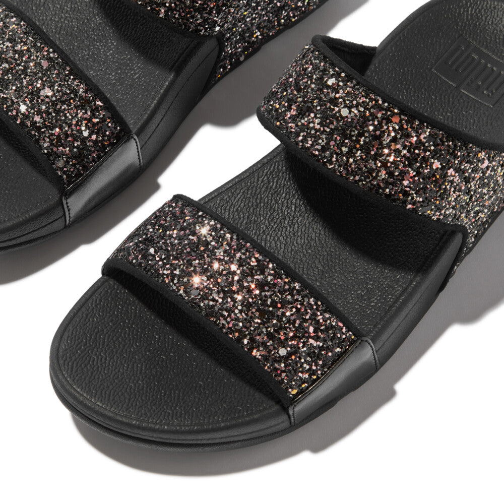 FitFlop LULU Multi-Tonal Glitter Slides - Black Multi (JE5-C55 ...