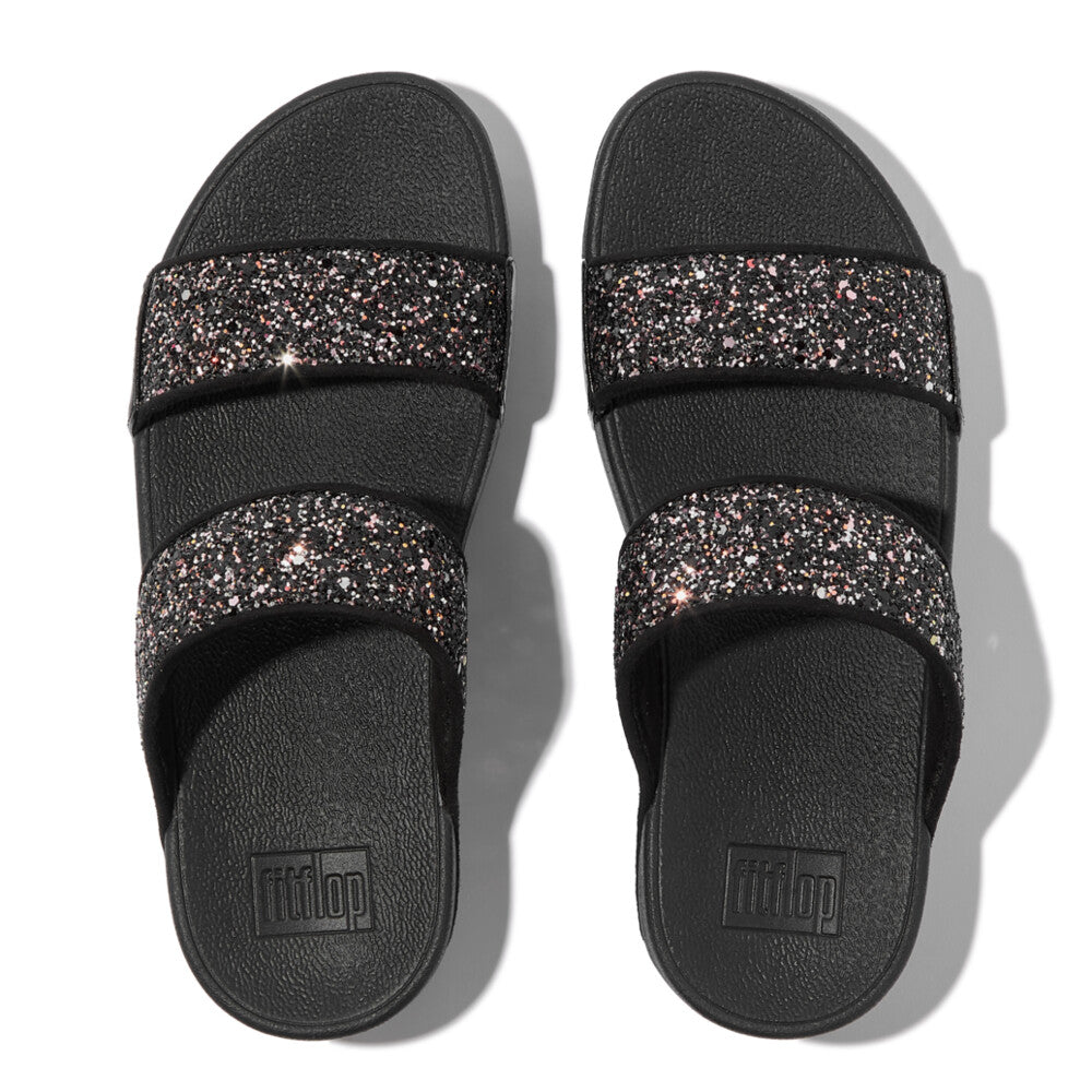 FitFlop LULU Multi-Tonal Glitter Slides - Black Multi (JE5-C55 ...
