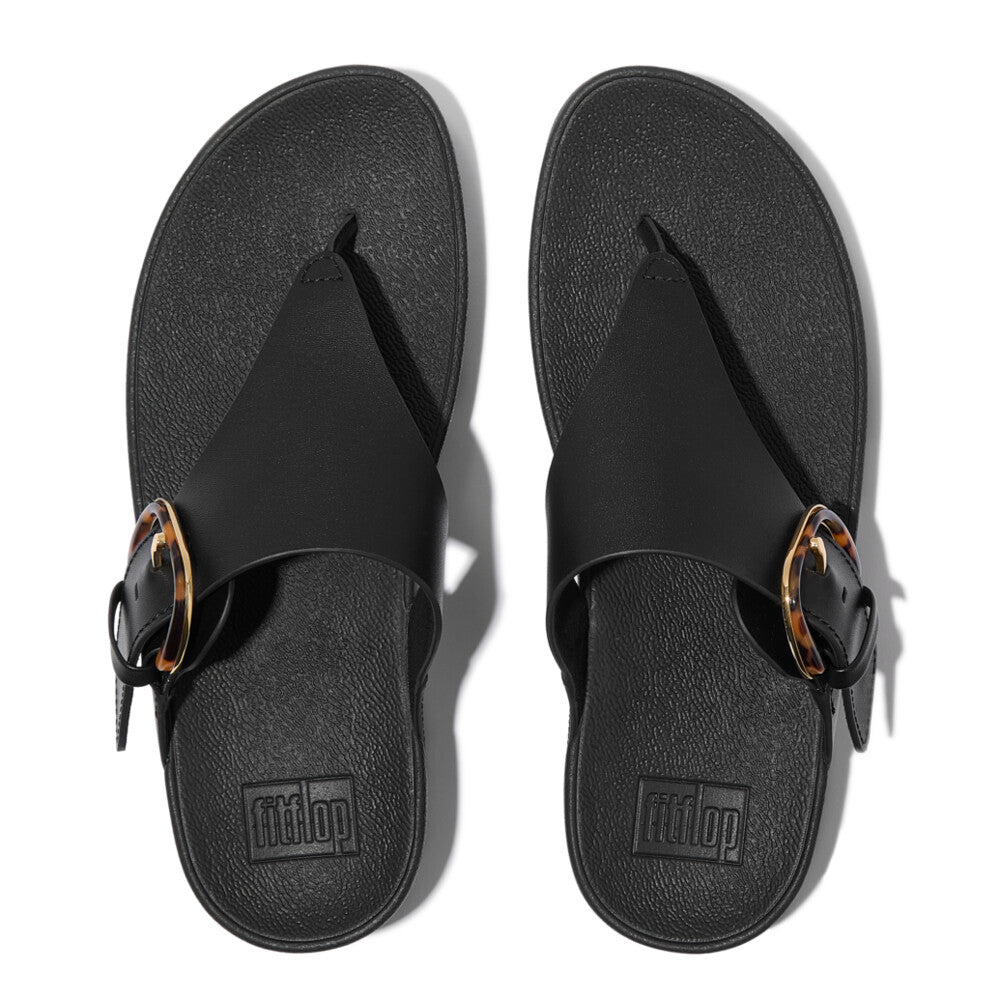 FitFlop LULU Resin-Buckle Leather Toe-Post Sandals - All Black (JE9-090 ...
