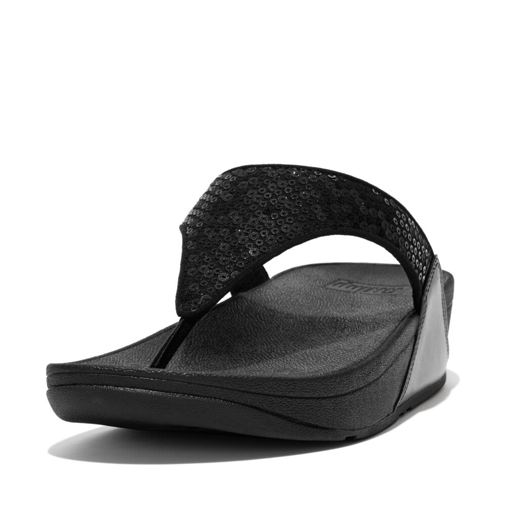 FitFlop LULU Sequined Toe-Post Sandals - All Black (FL7-090) – Fitflop ...