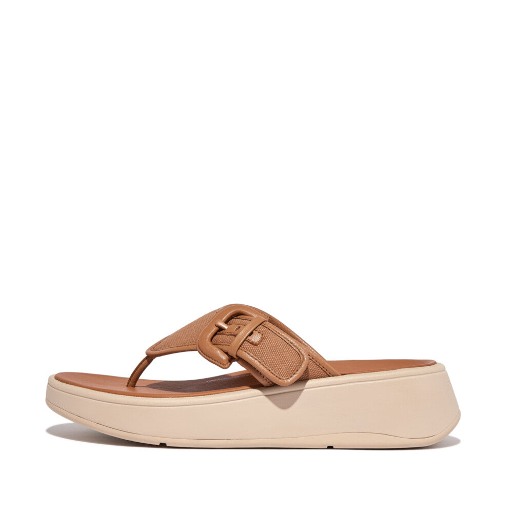 FitFlop F-MODE Buckle Canvas Flatform Toe-Post Sandals - Latte Tan (FY6 ...