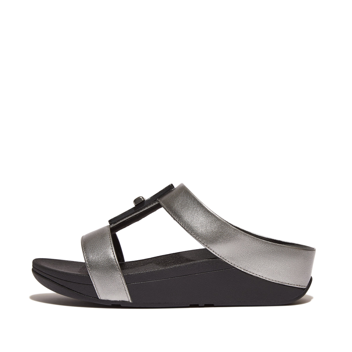 FitFlop FINO Resin-Lock Leather H-Bar Slides - Classic Pewter Mix (GQ2 ...