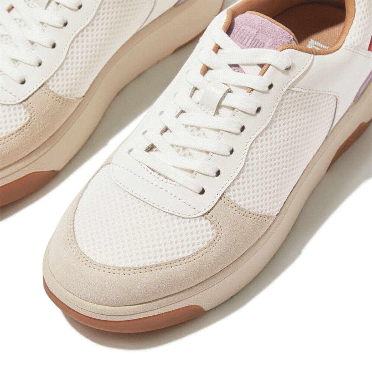 FitFlop RALLY EVO Leather/Mesh/Suede Trainers - White/Wild Lilac/Rosy ...