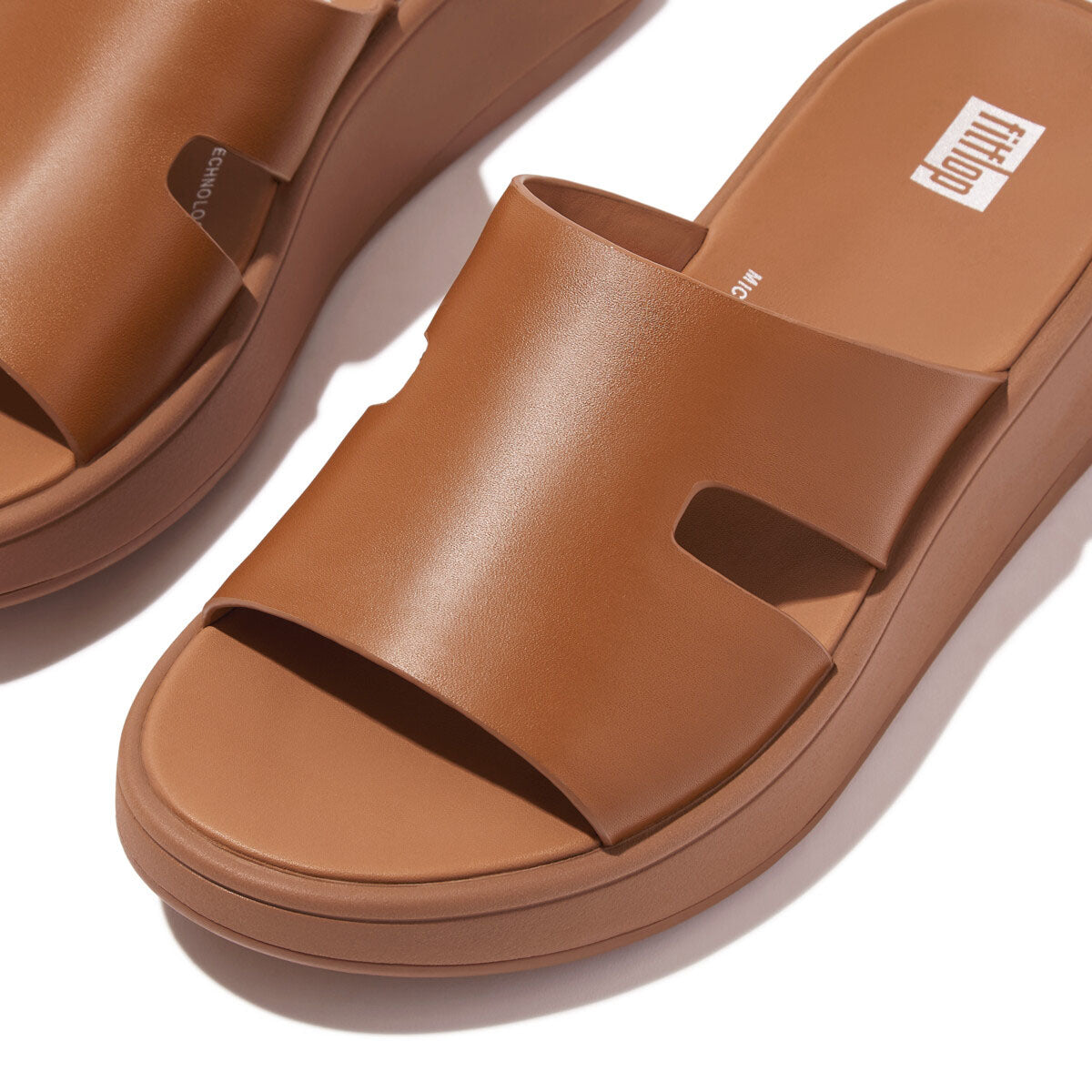 FitFlop F-MODE Raw Edge Leather Flatform H-Bar Slides - Light Tan (HM3 ...