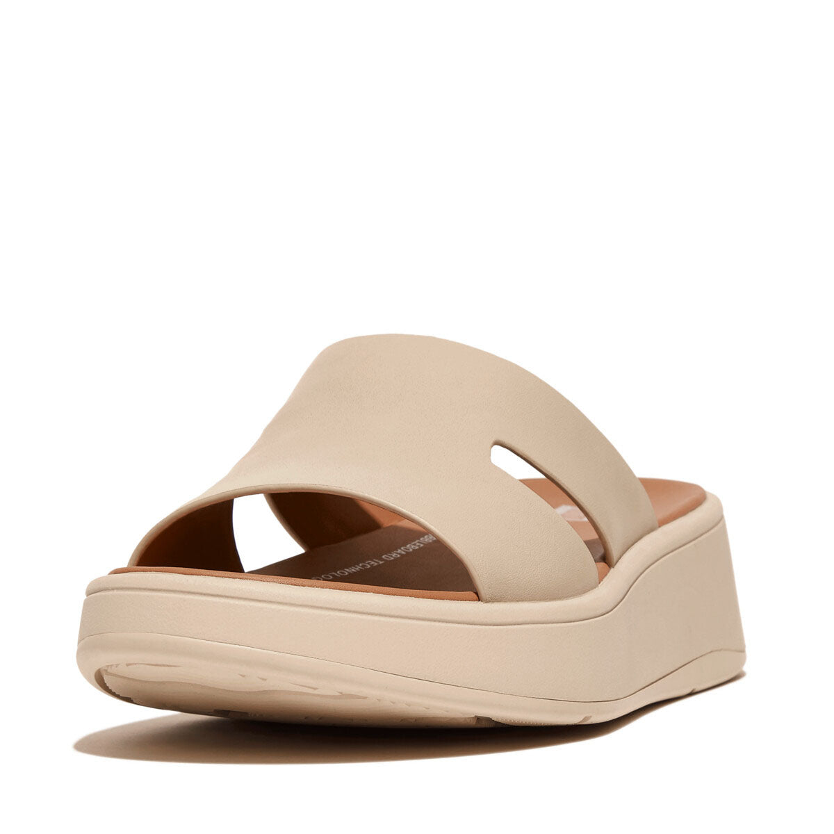 FitFlop F-MODE Raw Edge Leather Flatform H-Bar Slides - Stone Beige ...