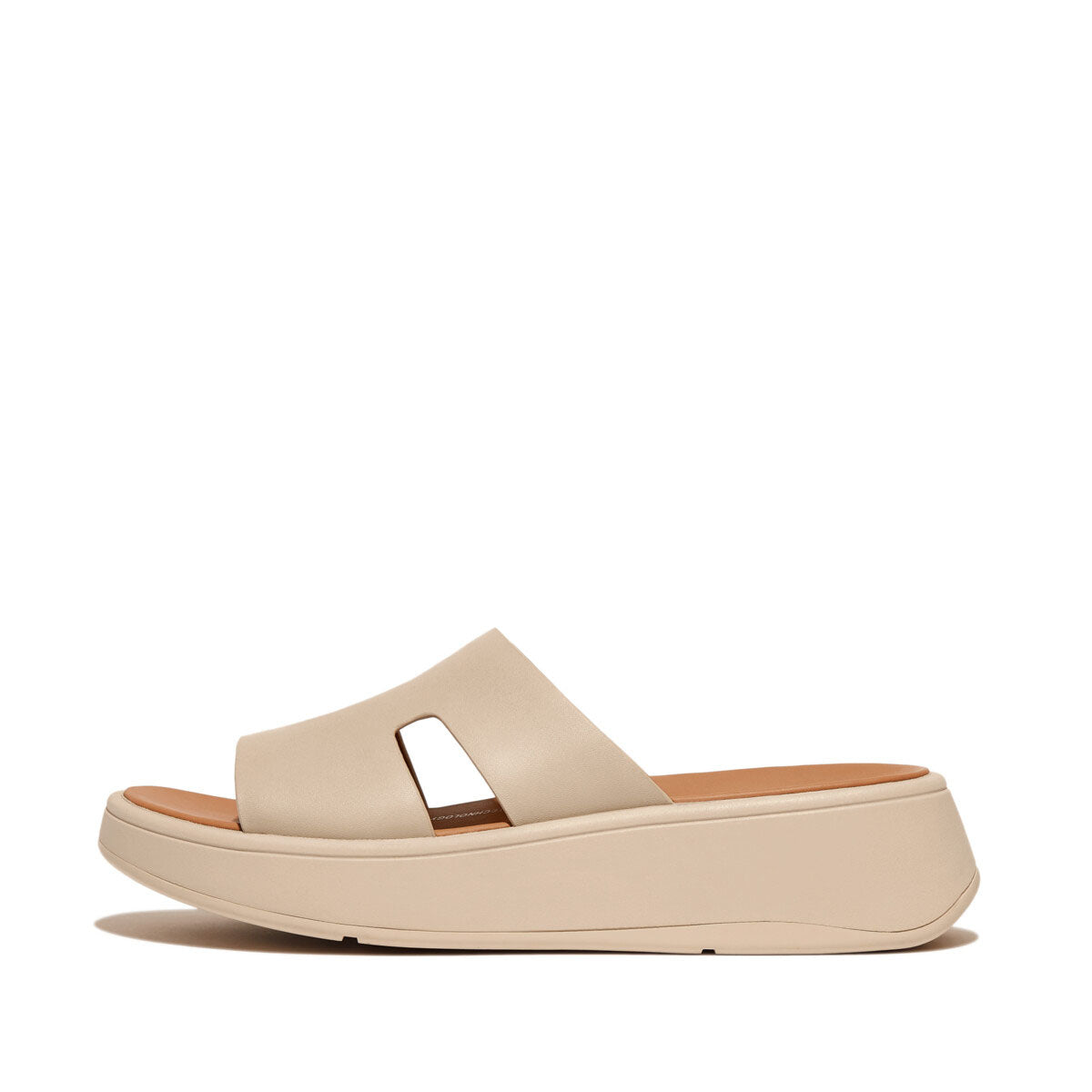 FitFlop F-MODE Raw Edge Leather Flatform H-Bar Slides - Stone Beige ...
