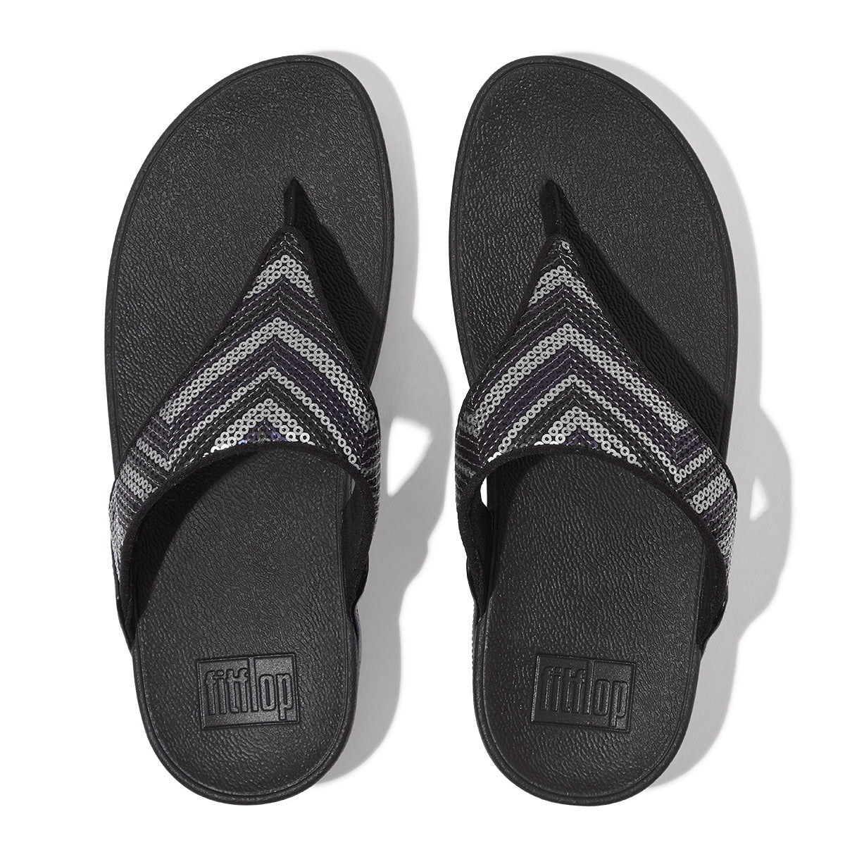 FitFlop LULU Sequin Zigzag Toe-Post Sandals - All Black (GB9-090 ...