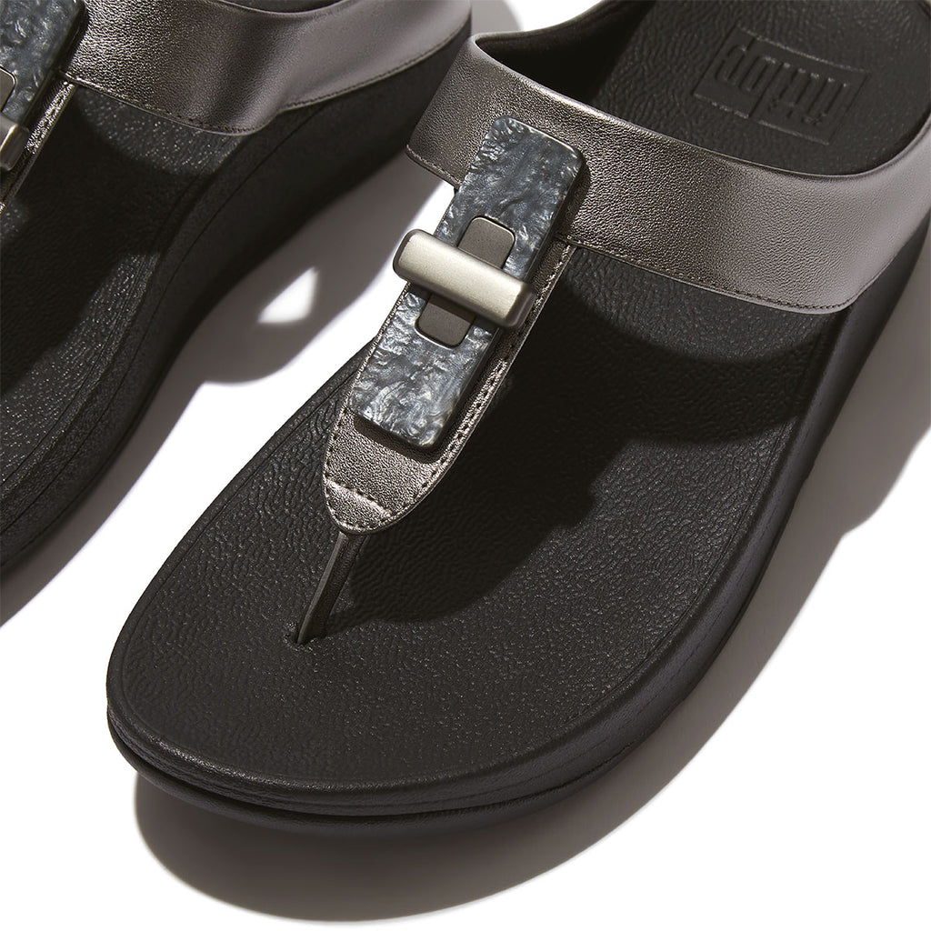 FitFlop FINO Resin-Lock Leather Toe-Post Sandals - Classic Pewter Mix ...