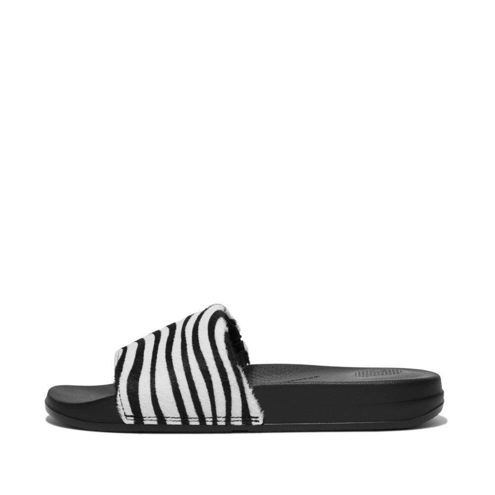 FitFlop IQUSHION Zebra-Print Hair-On Leather Slides - Zebra (FE1-A13 ...