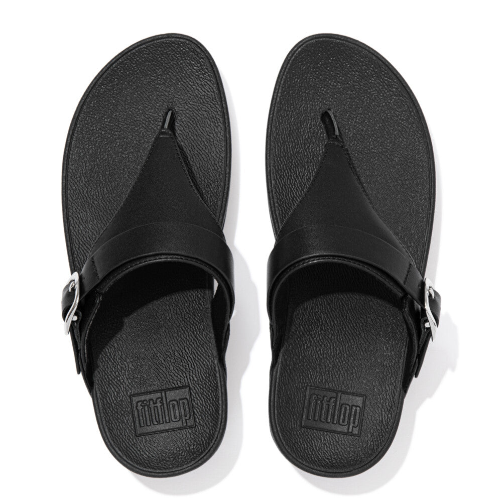 FitFlop LULU Adjustable Leather Toe-Post Sandals - All Black (ES8-090 ...