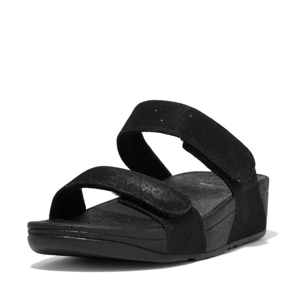 FitFlop LULU Adjustable Shimmerlux Slides - All Black (FZ9-090 ...