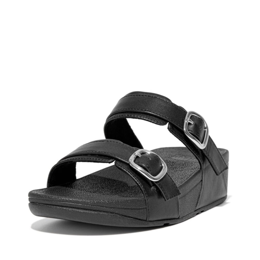 FitFlop LULU Adjustable Leather Slides - All Black (ES7-090) – Fitflop ...
