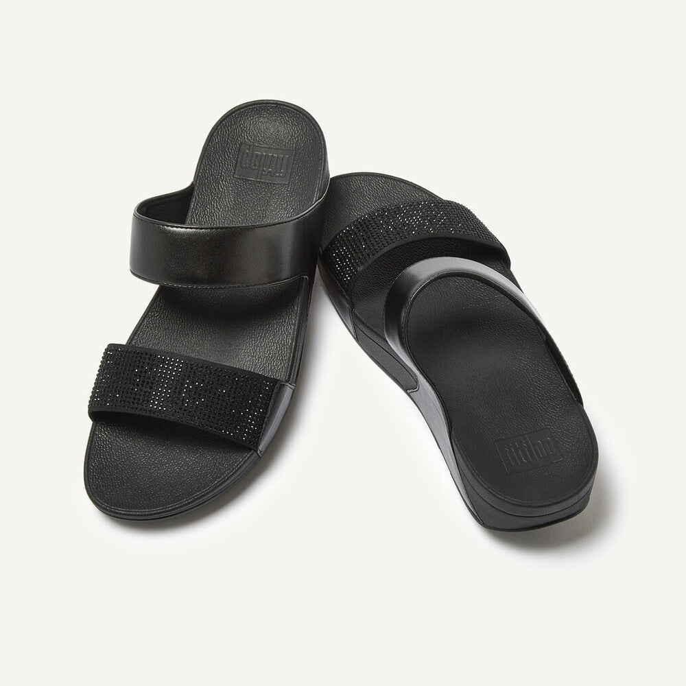 FitFlop LULU Crystal Embellished Slides - All Black (EC4-090) – Fitflop Malaysia