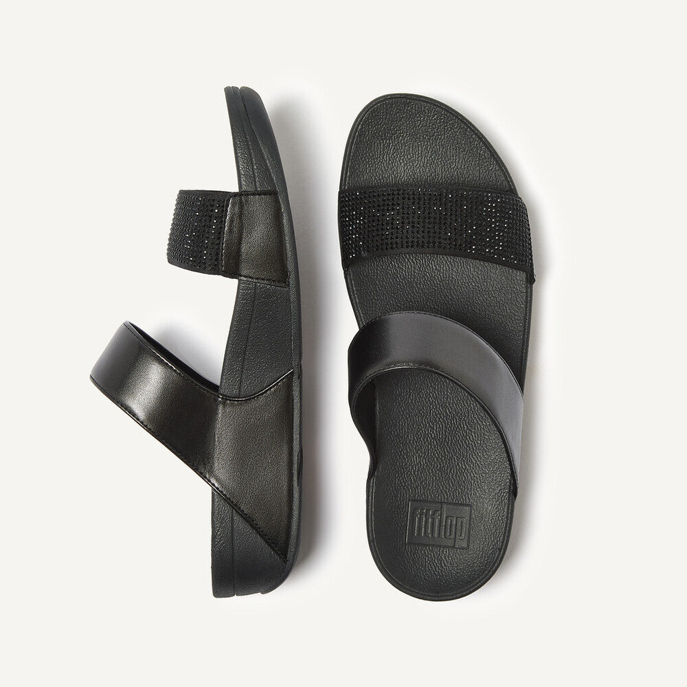 FitFlop LULU Crystal Embellished Slides - All Black (EC4-090) – Fitflop Malaysia