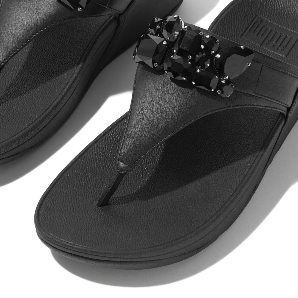 FitFlop LULU Jewel-Deluxe Leather Toe-Post Sandals - Black (HU7-001 ...