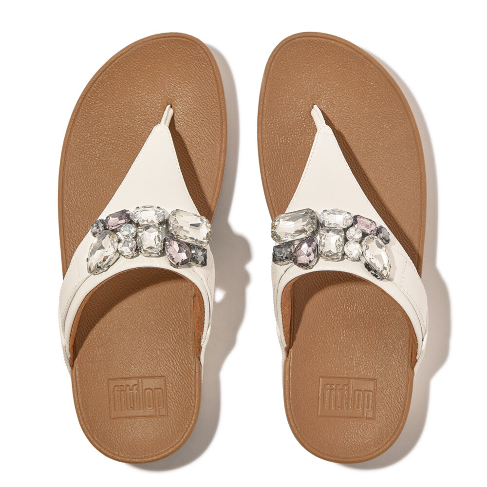 FitFlop LULU Jewel-Deluxe Leather Toe-Post Sandals - Urban White (HU7 ...