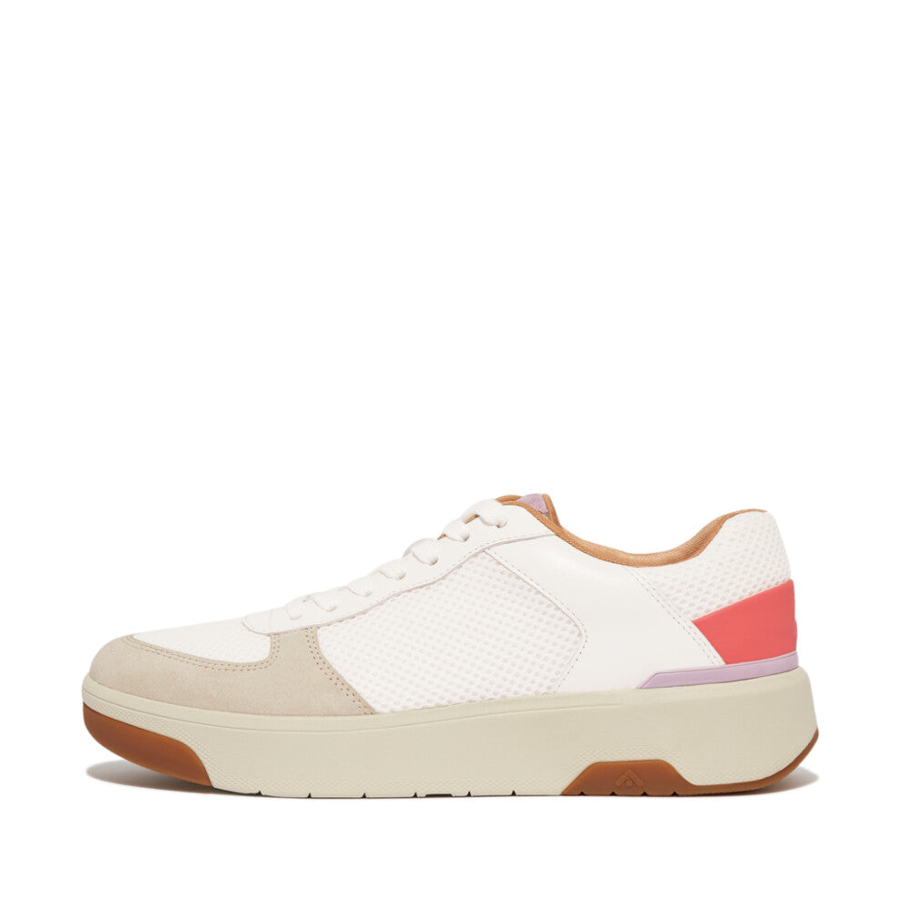 FitFlop RALLY EVO Leather/Mesh/Suede Trainers - White/Wild Lilac/Rosy ...
