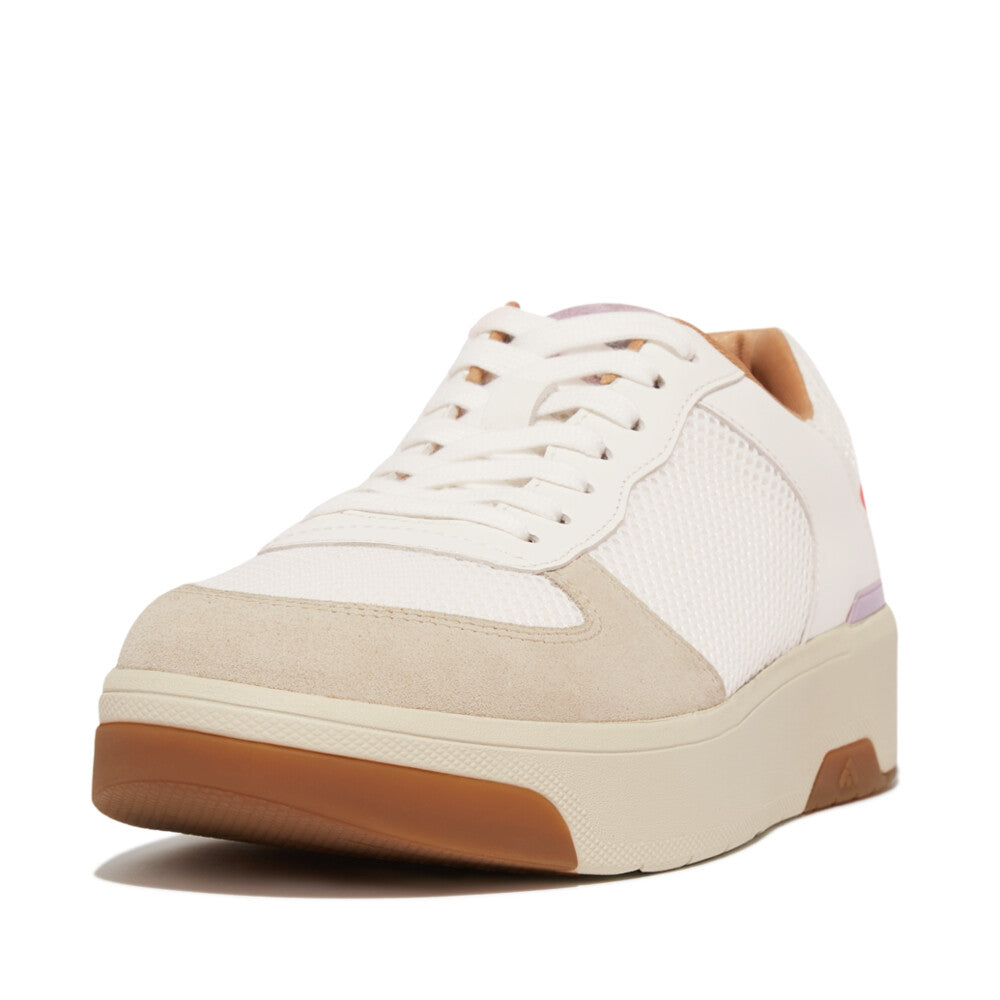 FitFlop RALLY EVO Leather/Mesh/Suede Trainers - White/Wild Lilac/Rosy ...